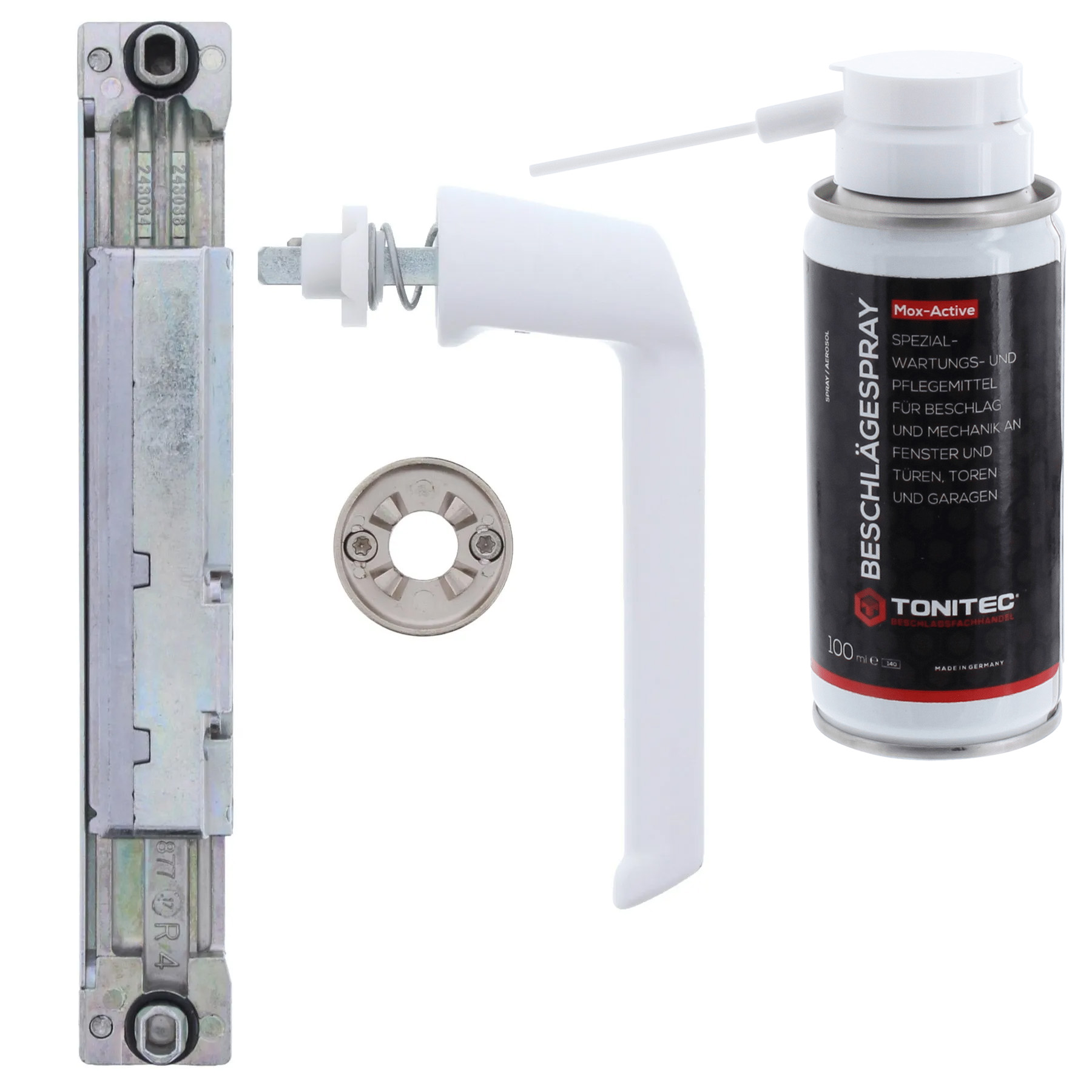 Schüco Reparaturset für Metallfenster mit Kammergetriebe 23er DIN-Rechts, Rosette und Steckgriff ...